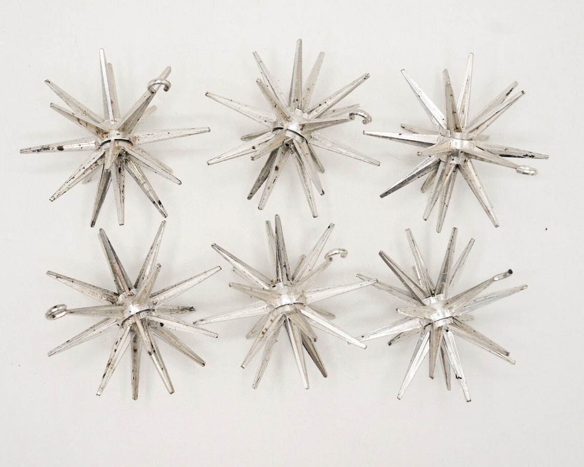 Lot of 6 Vintage Silver Bradford Atomic Sputnik Star Christmas ...