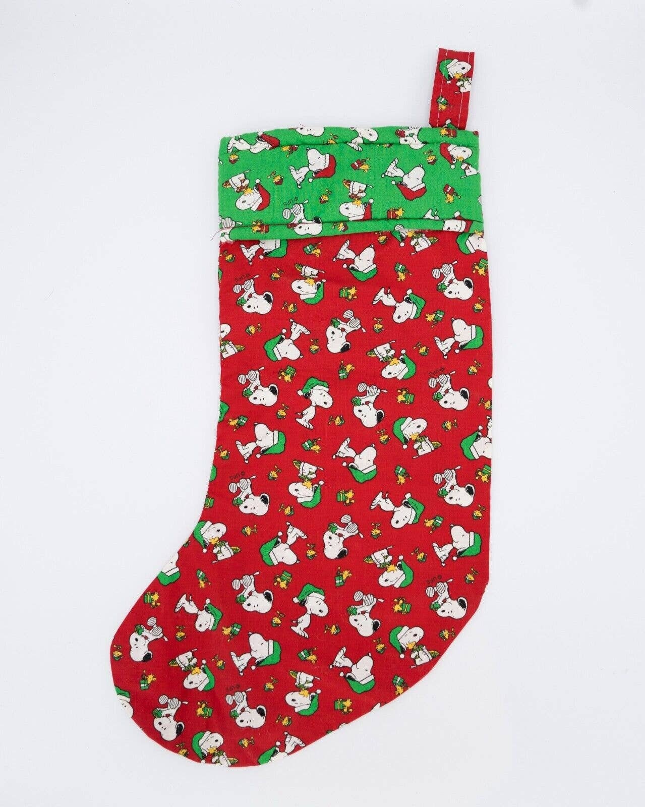 Vintage 19" Snoopy Woodstock Christmas Stocking Handmade Cotton Peanuts ...
