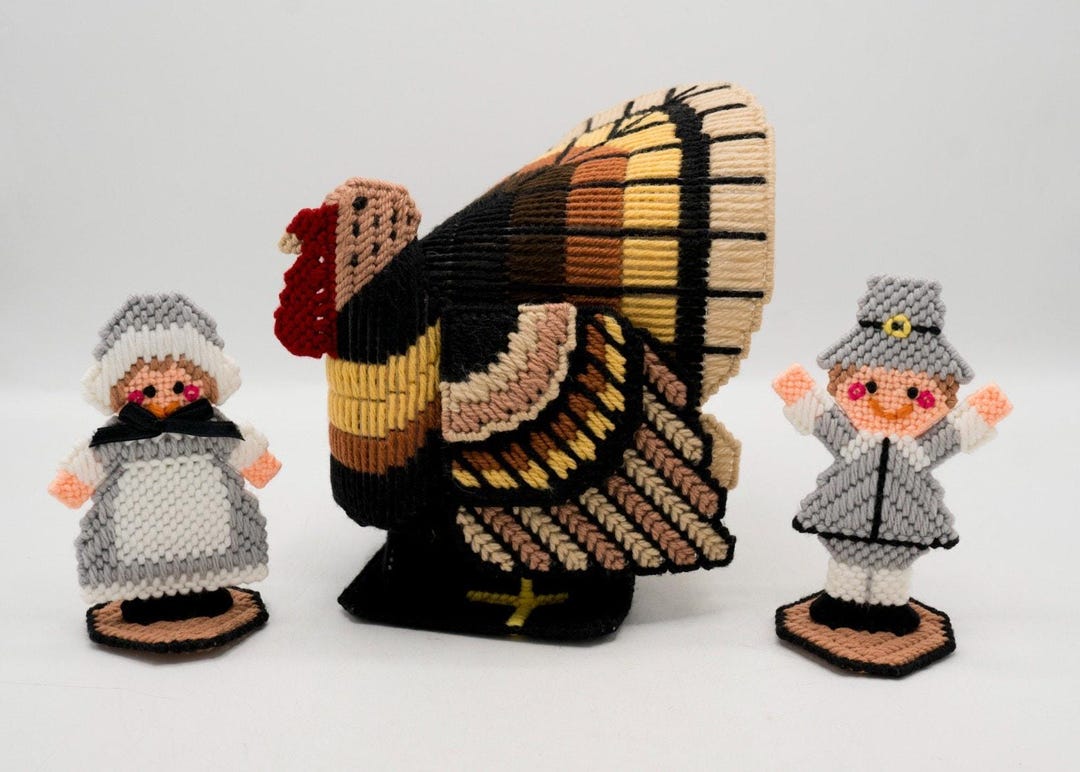 Vintage 3D Turkey and Two Pilgrims Thanksgiving Centerpieces Decor ...