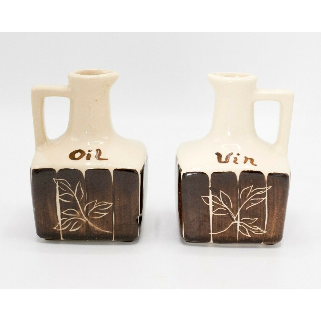 Purinton Pottery Intaglio Vinegar and Oil Cruet Set Slip Ware MCM Mid ...