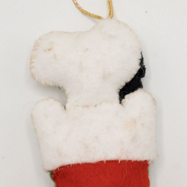 Vintage Felt Snoopy in Stocking Peanuts Christmas Ornament Hand Made ...