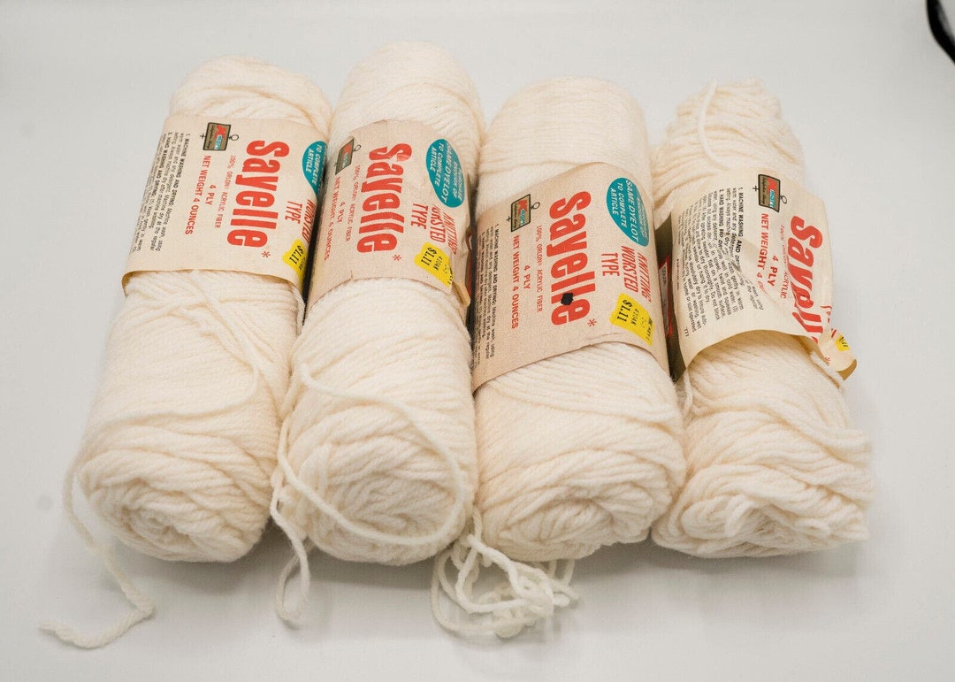 Vintage Lot of 3.75 Skeins Sayelle OFF WHITE Yarn Same Dye Lot Kmart ...