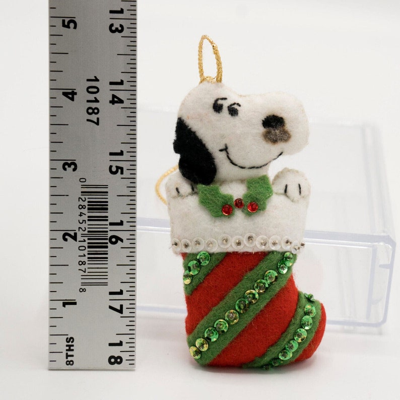Vintage Felt Snoopy in Stocking Peanuts Christmas Ornament Hand Made ...