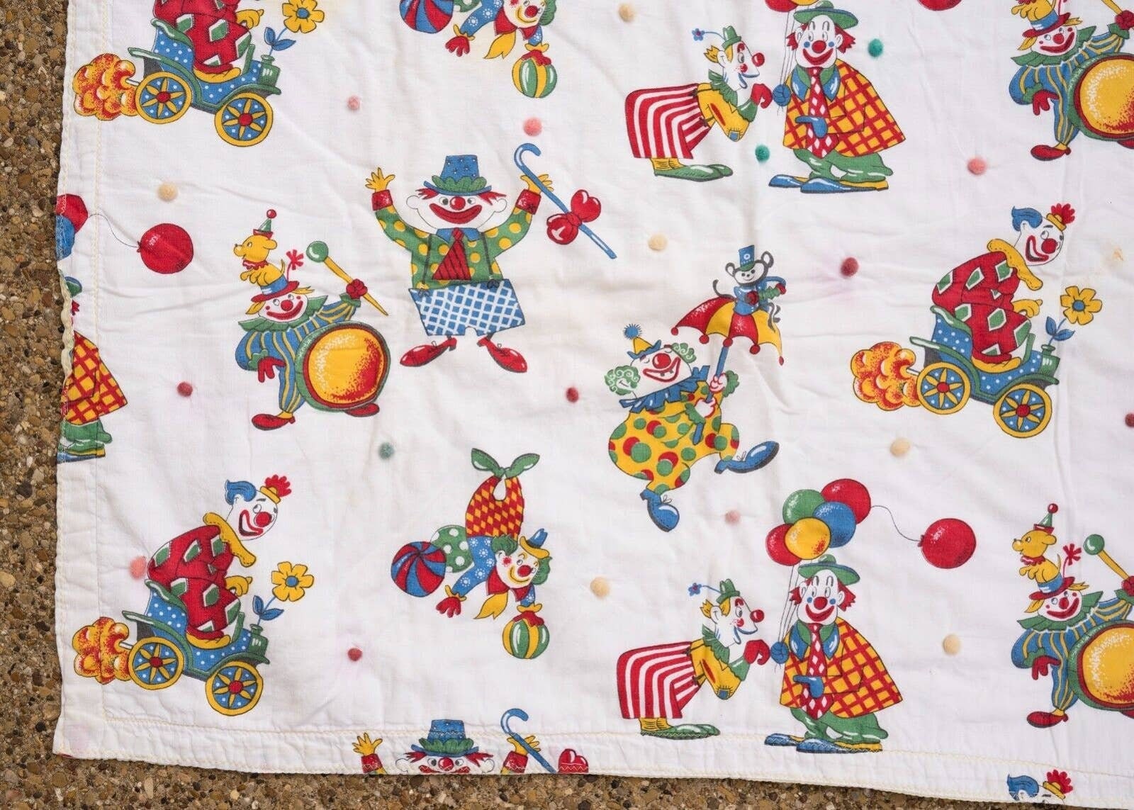Vintage Handmade Circus Clowns Perform W Dog Novelty Print Baby Blanket ...