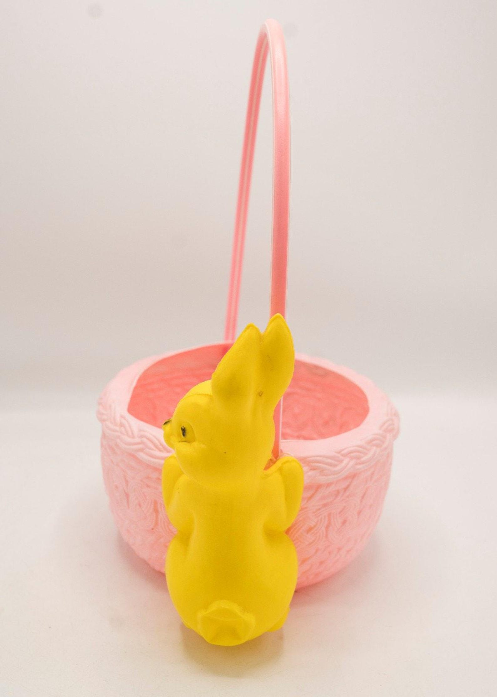 Vintage 1960s Plastic Yellow Easter Basket With Pink Bunny 13" Blow ...
