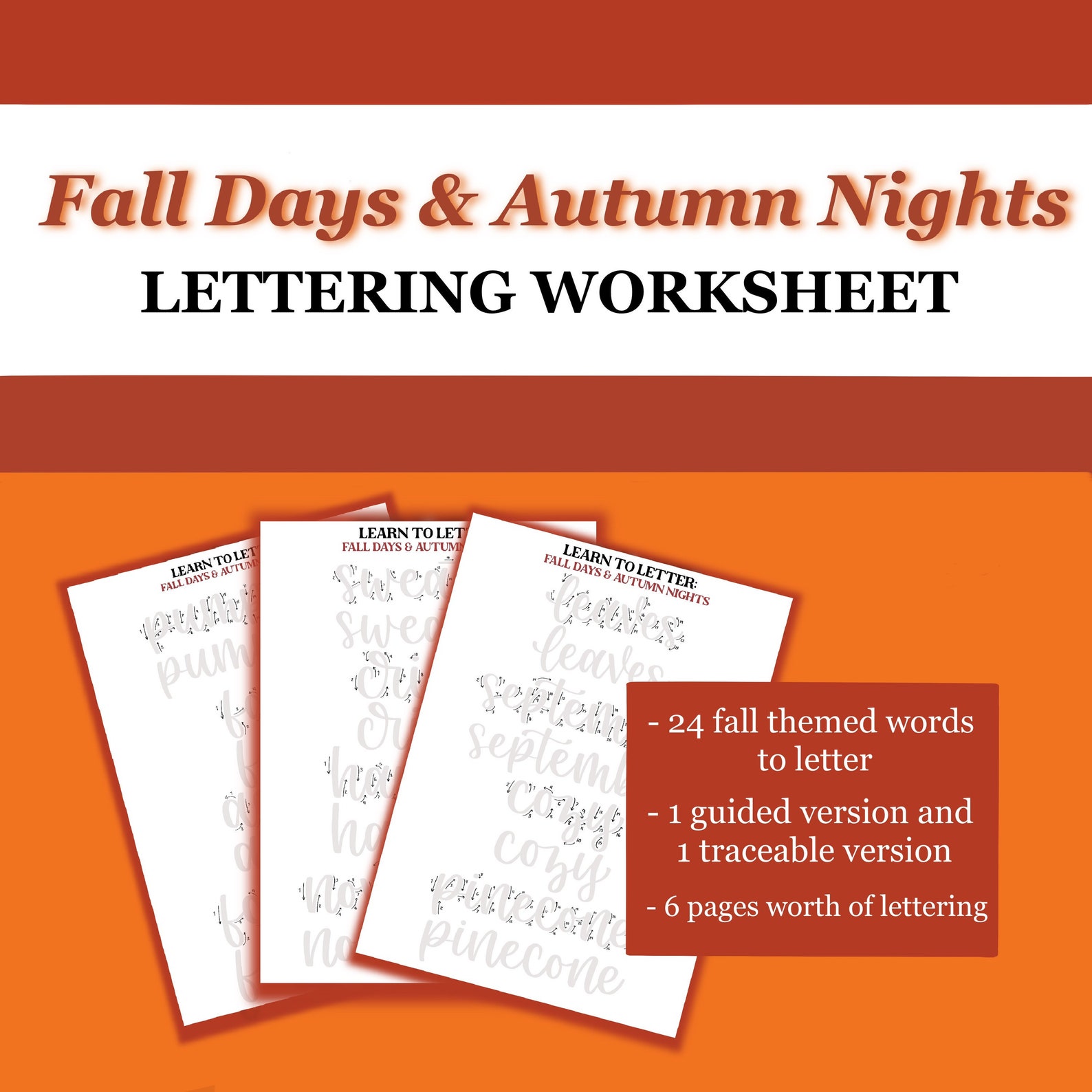 Fall Days & Autumn Nights Lettering Worksheet - Etsy
