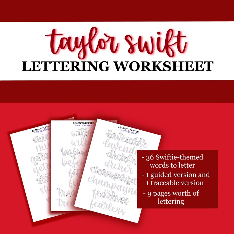 Taylor Swift Lettering Worksheet - Etsy