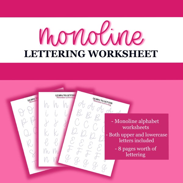 Monoline Lettering Worksheet - Etsy