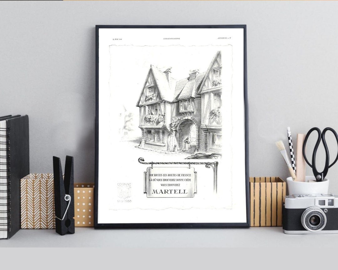 Vintage French MARTELL Wall Art Print, High Quality Original Vintage ...