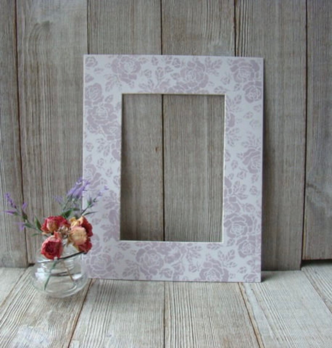 8 X 10 Frame Mat for 5 X 7 Photo Hand Stenciled Lavender Rose Mat OOAK ...