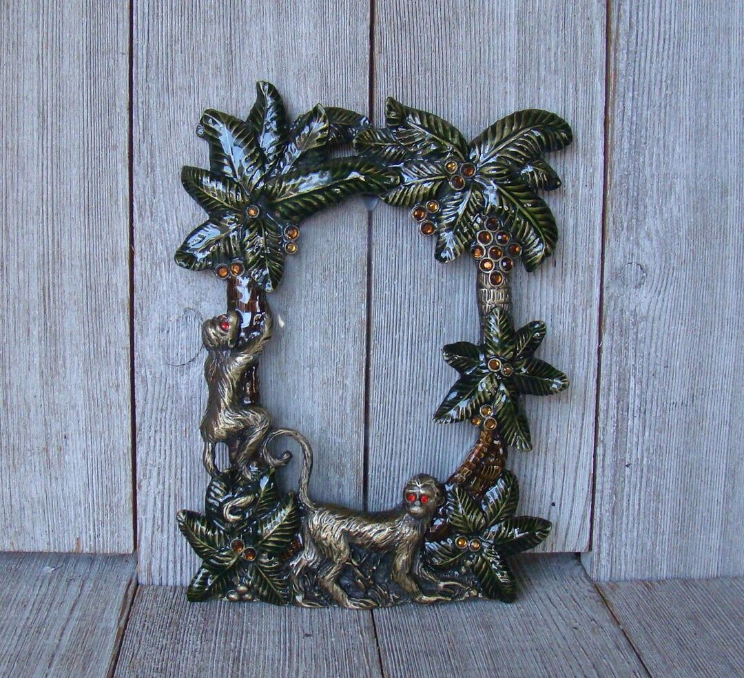 3 1/2 X 5 Jeweled Monkey and Palm Tree Oval Frame - Etsy