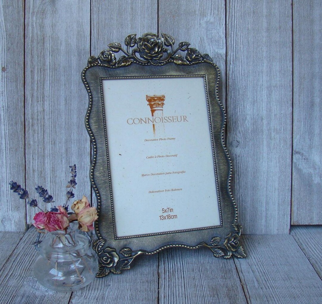 Vintage 5 X 7 Gold Rose Metal Frame - Etsy