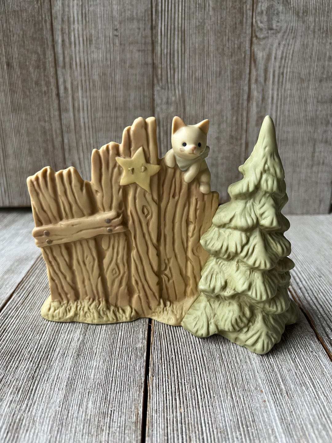 Enesco Memories of Yesterday Nativity Pageant Fence Cat Pine Tree ...