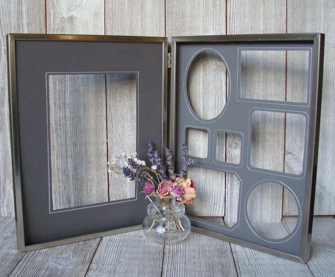 8 X 10 Silver Metal Bi Fold Frame With Gray Silver Multiple Openings ...