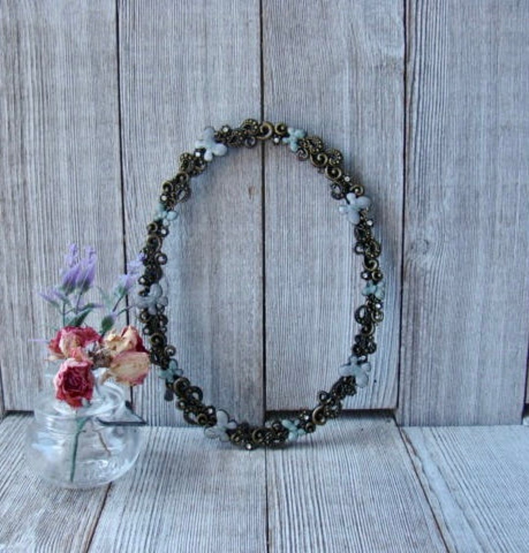 Ornate Bronze Metal 5 X 7 Oval Frame Blue Gray Enamel Butterflies and ...