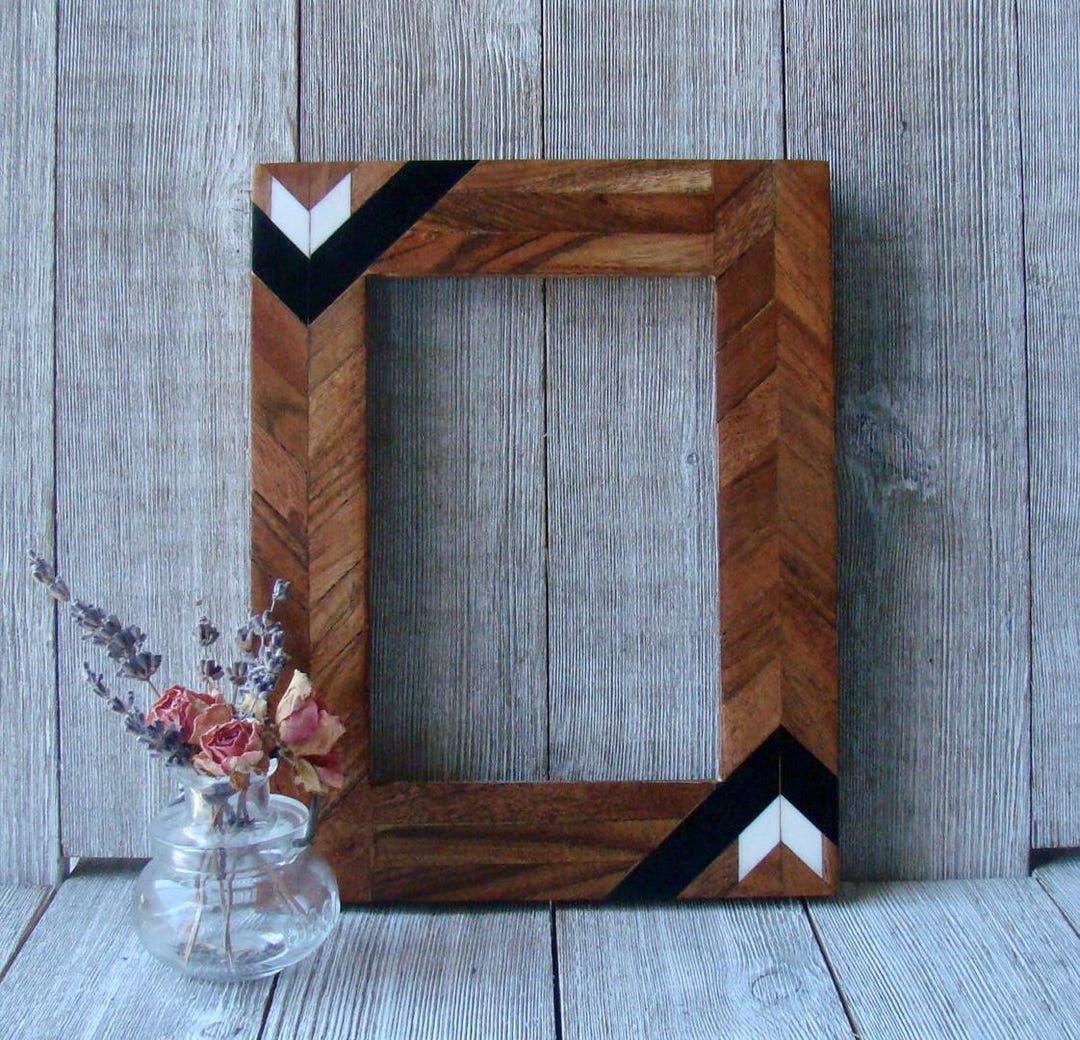 5 X 7 Inlaid Black White and Wood Frame - Etsy