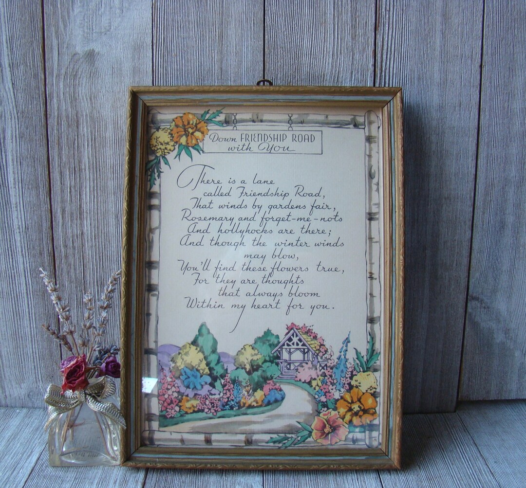Vintage Framed Friendship Poem Print Vintage Gold and Blue Wood Frame ...
