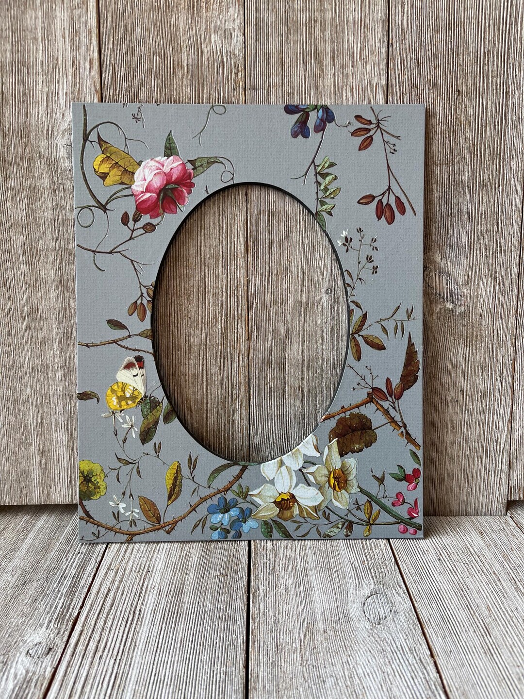 8 X 10 Frame Mat for 5 X 7 Photo Beveled Oval Gray Floral Mat - Etsy