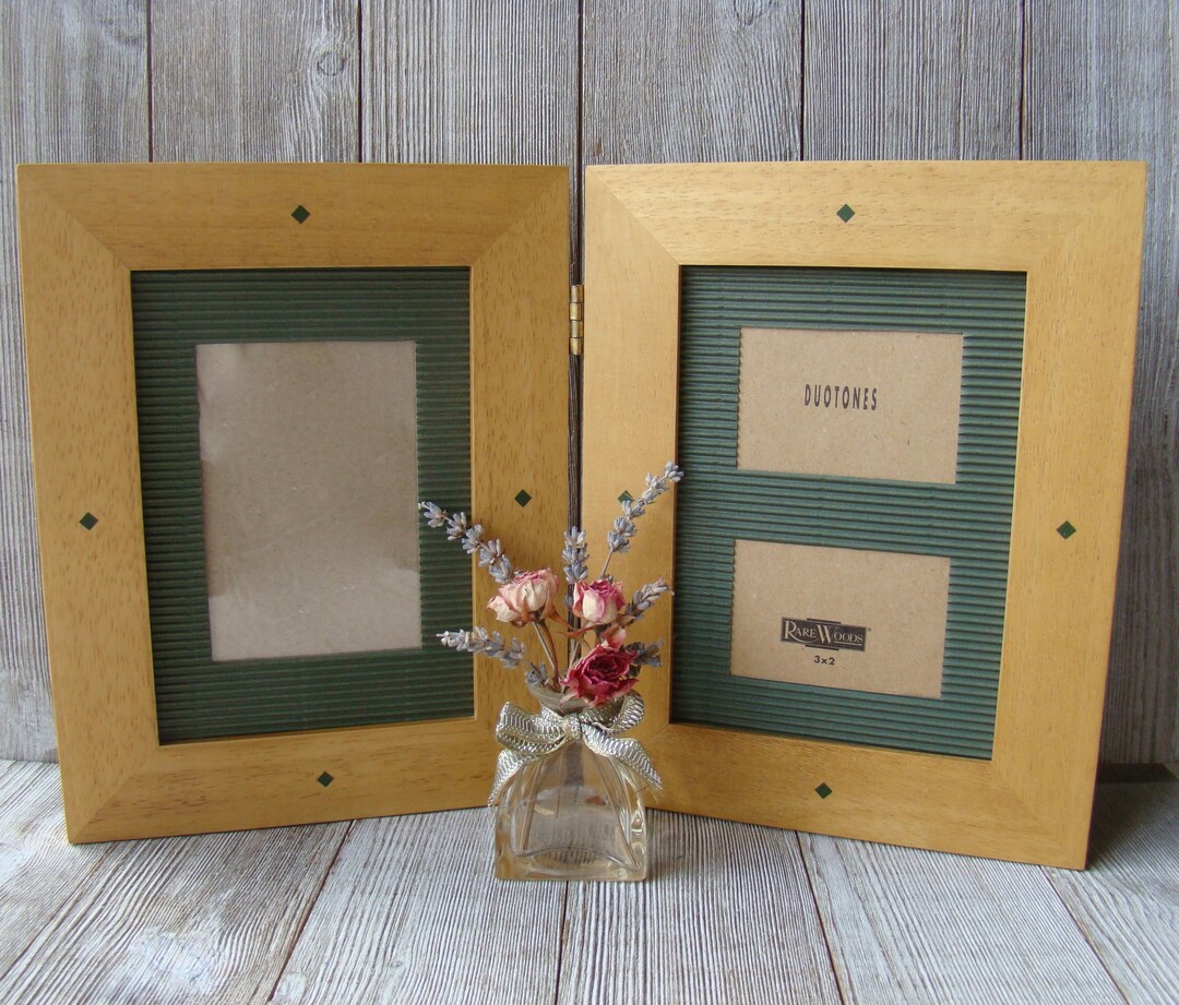 Vintage 5 X 7 Rare Wood Bi Fold Frame With Optional Green Mats - Etsy