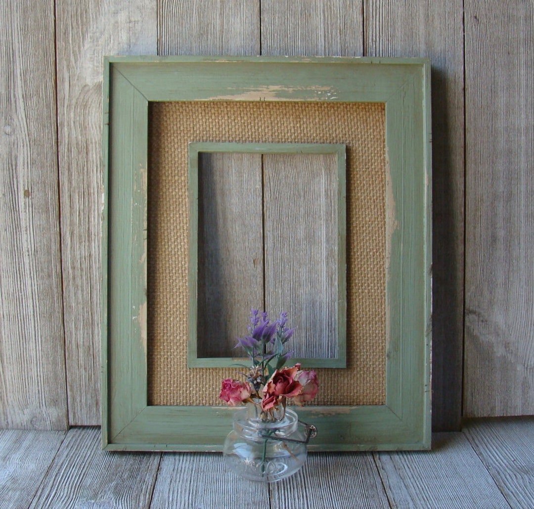 Distressed 8 X 10 Green Frame With 5 X 7 Burlap Mat - Etsy
