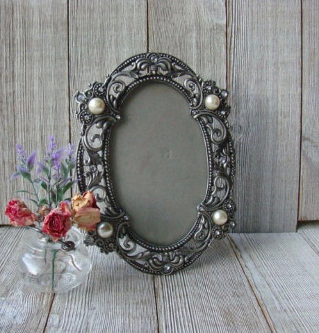 4 X 6 Silver Ornate Oval Picture Frame With Crystals and Faux Pearls - Etsy