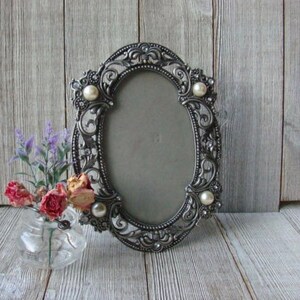 4 X 6 Silver Ornate Oval Picture Frame With Crystals and Faux Pearls - Etsy