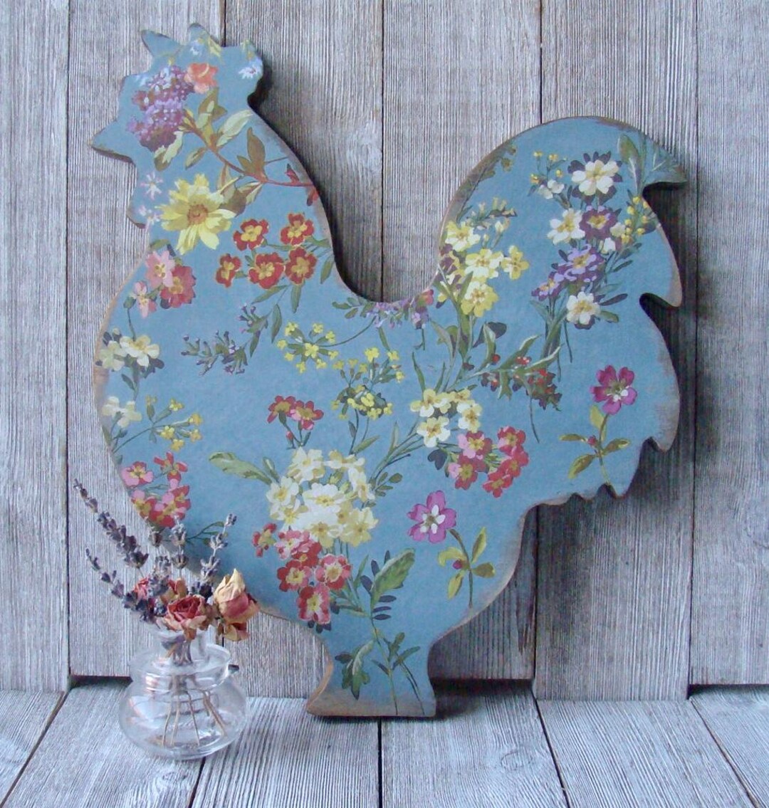 Floral Rooster Blue Cutting Board Kitchen Decor - Etsy