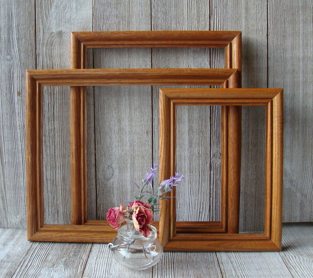 Set of 3 Vintage Oak Wood Frames, 2- 8 X 10 Wood Frames, 1 - 5 X 7 Wood ...