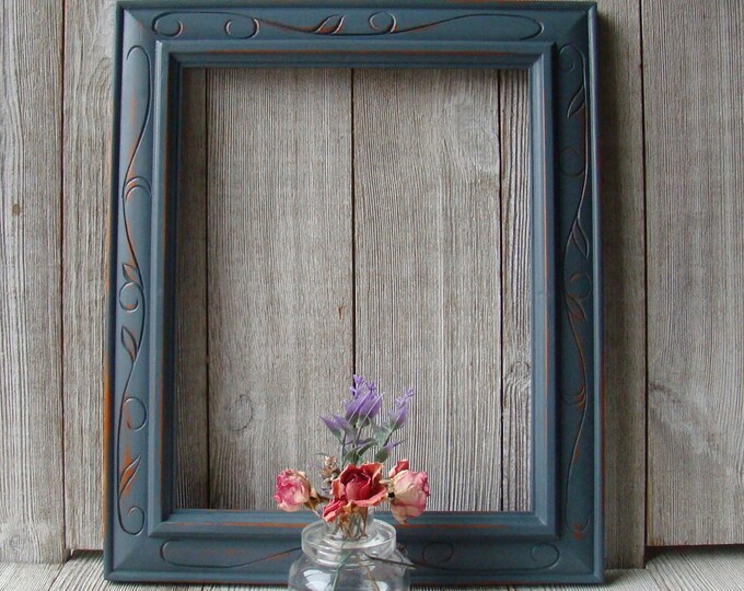 Hand Painted Distressed 8 X 10 Blue Wood Frame - Etsy