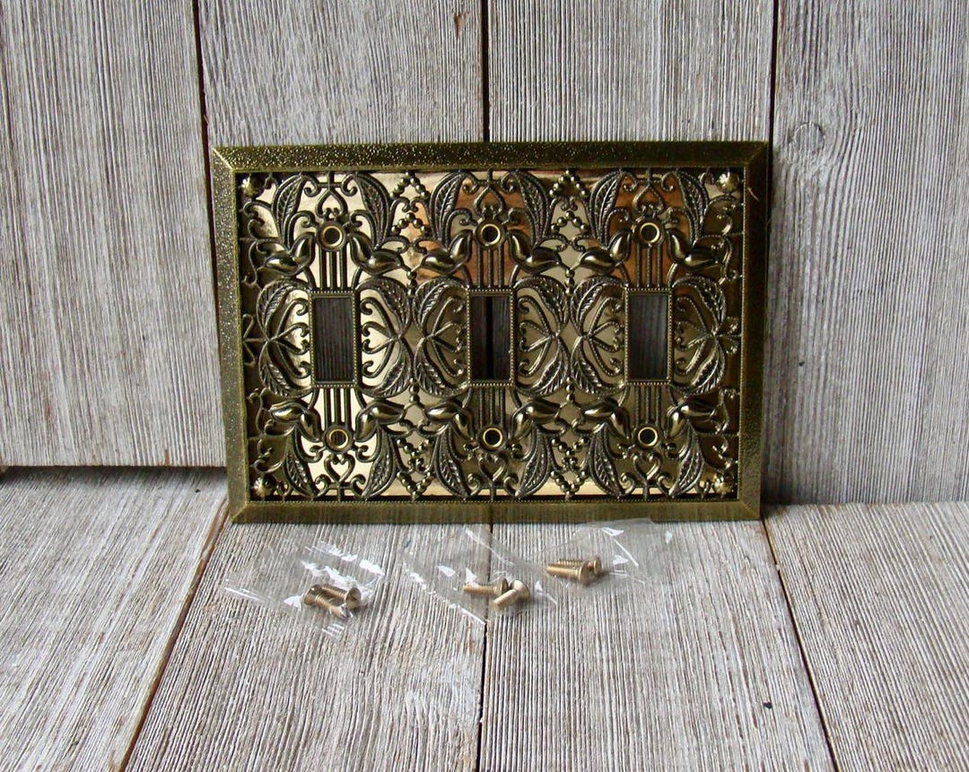Wallplate Antique Brass Filigree Triple Toggle Switch Plate Cover - Etsy