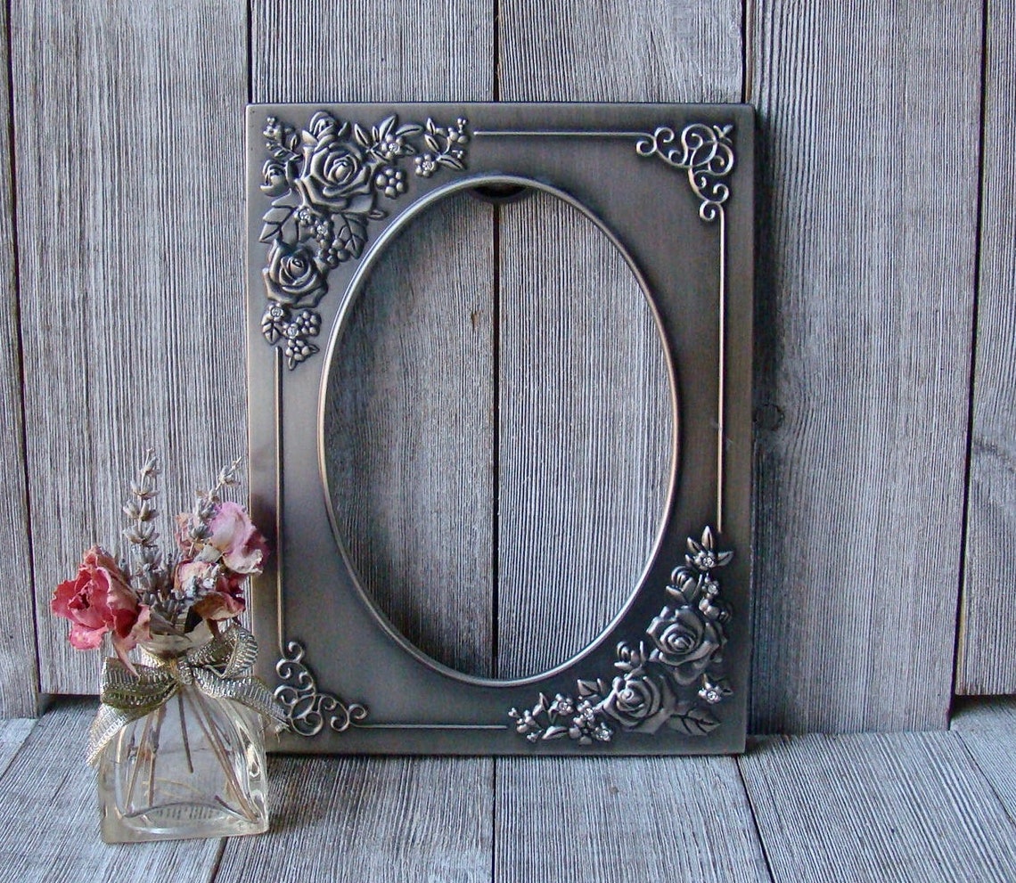 Ornate 5 X 7 Silver Toned Oval Rose Metal Frame With Clear Crystals - Etsy