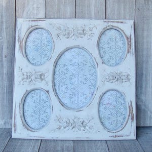 Hand Painted Distressed White Rose Wood Collage Frame With 5 Oval ...
