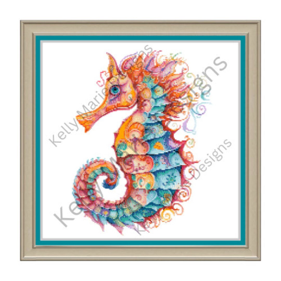 Seahorse Fantasia Cross Stitch Pattern Whimsical Seahorse Vibrant 10.2 ...