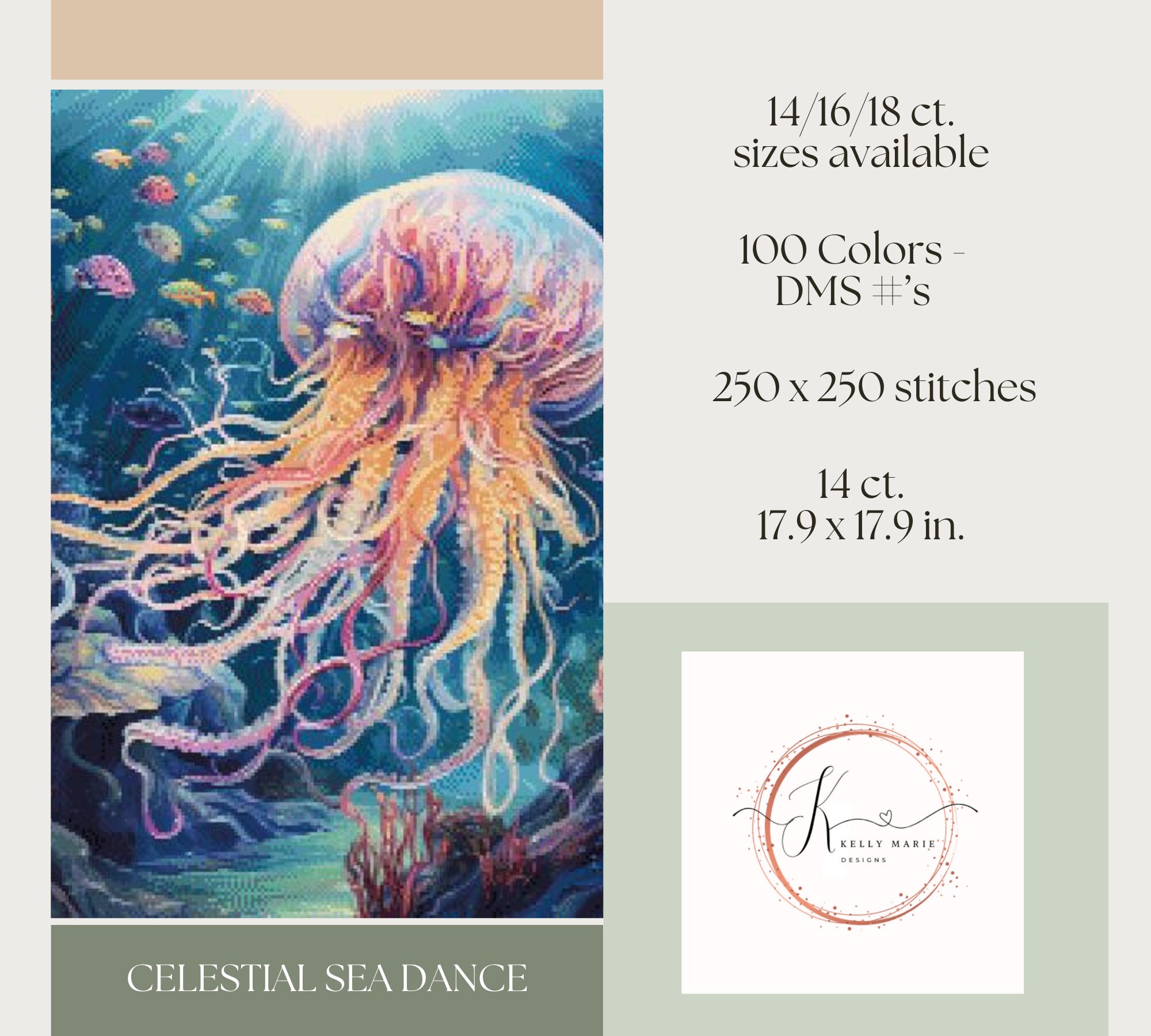 Celestial Sea Dance Cross Stitch Pattern | Whimsical Jellyfish ...