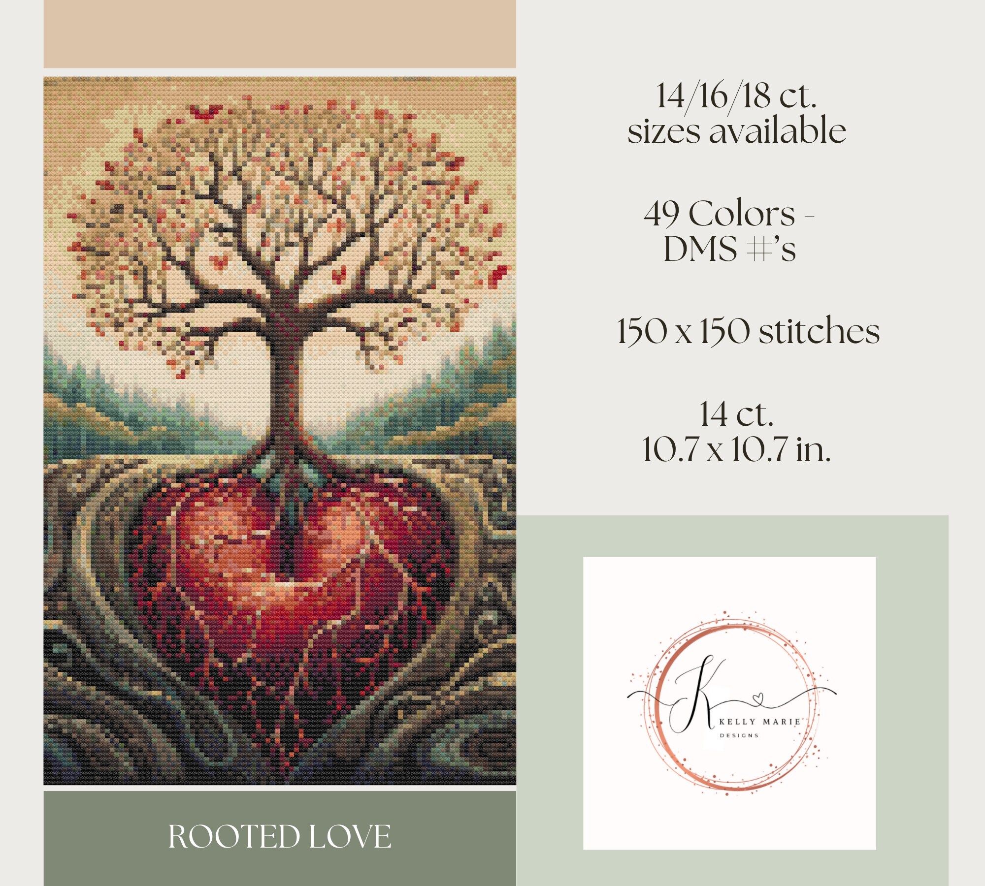 Rooted Love Romance Cross Stitch Pattern Valentine's Day Love Heart ...