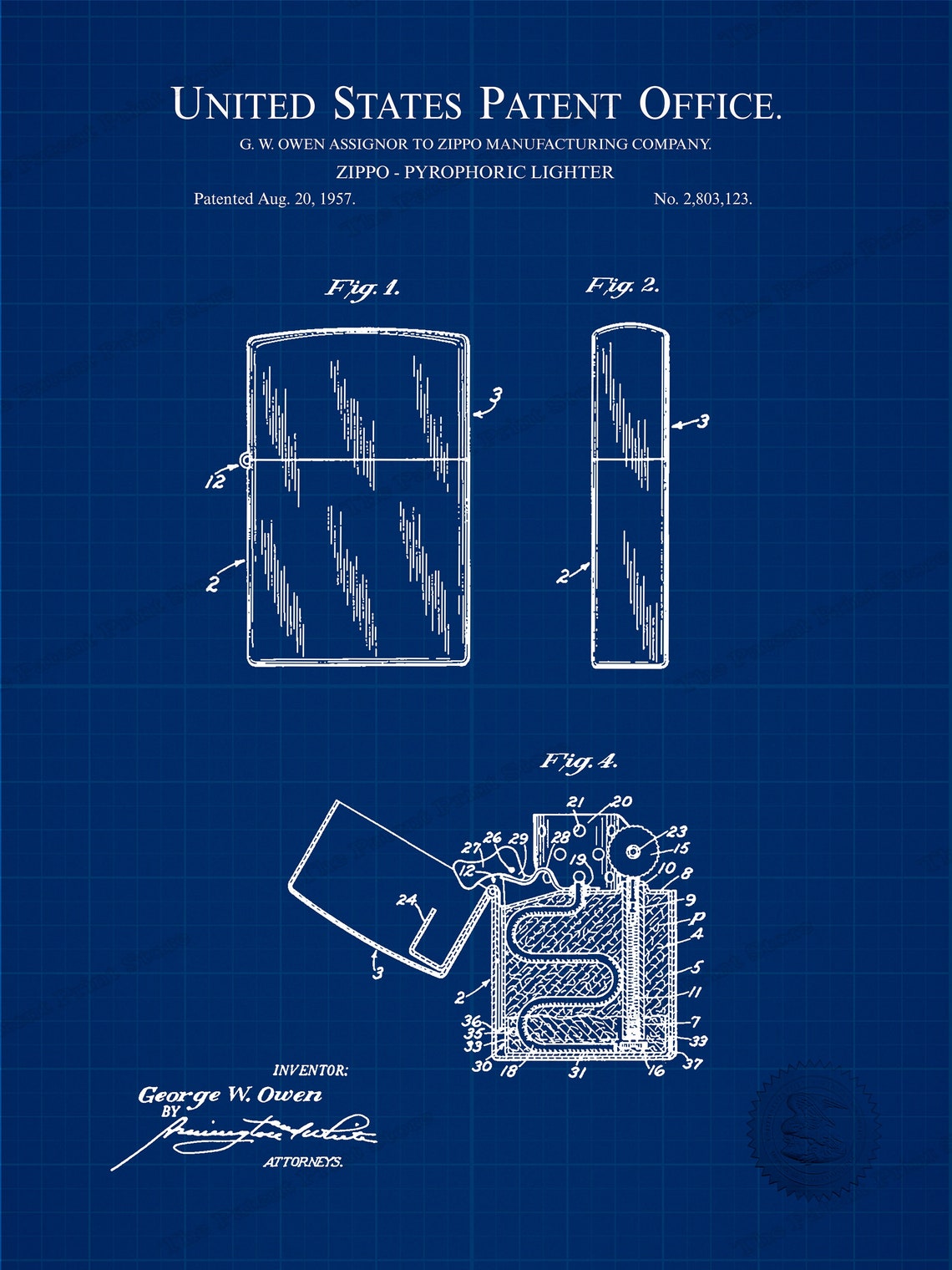 1957 Zippo Lighter Patent Printable DIGITAL DOWNLOAD | Etsy