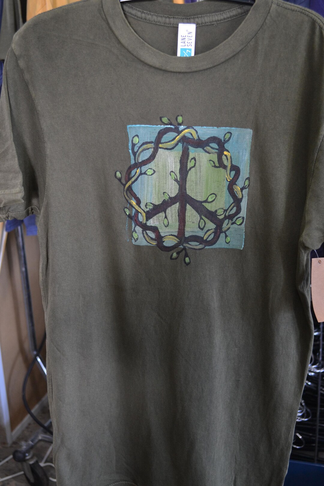 T-shirt Olive Peace Sign Hand-block Printed & Hand-painted - Etsy