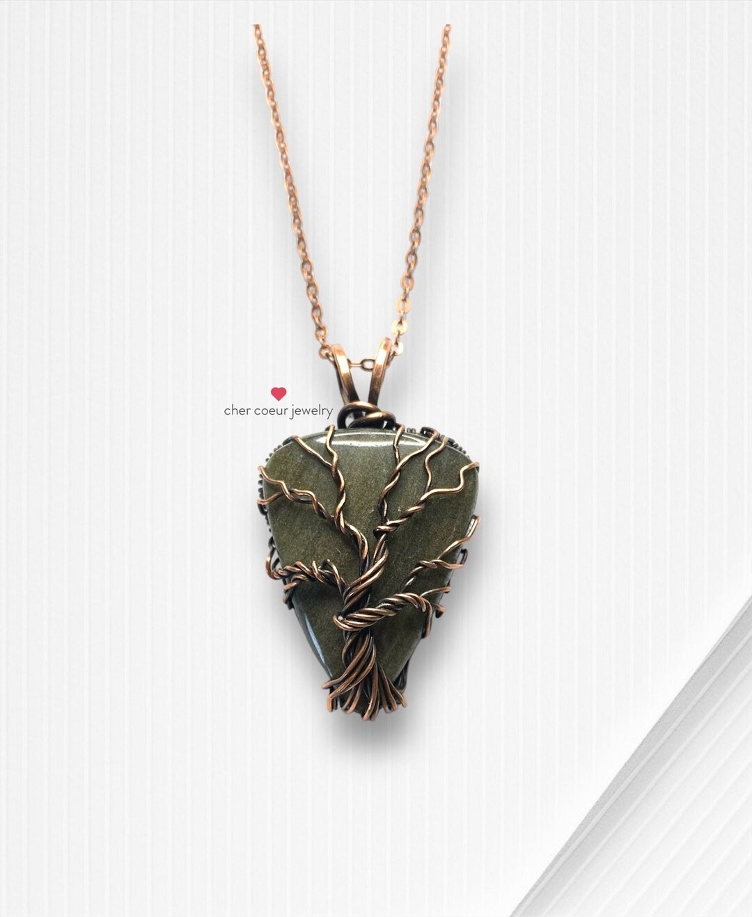 Handcrafted Goldsheen Obsidian Tree of Life Pendant Necklace Wrapped in ...