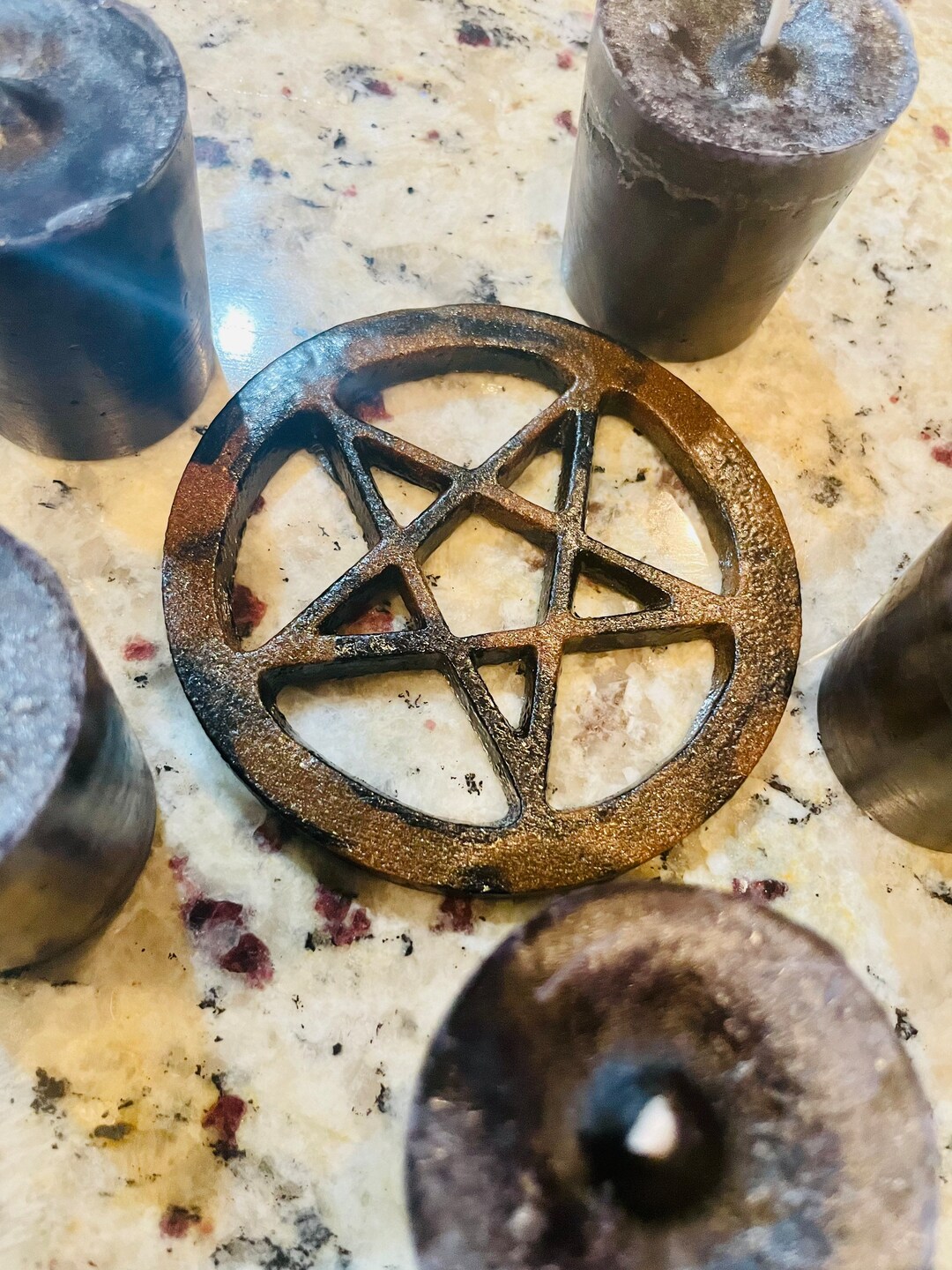 Black & Bronze Pentacle Altar Plate 4 In Resin Handmade - Etsy