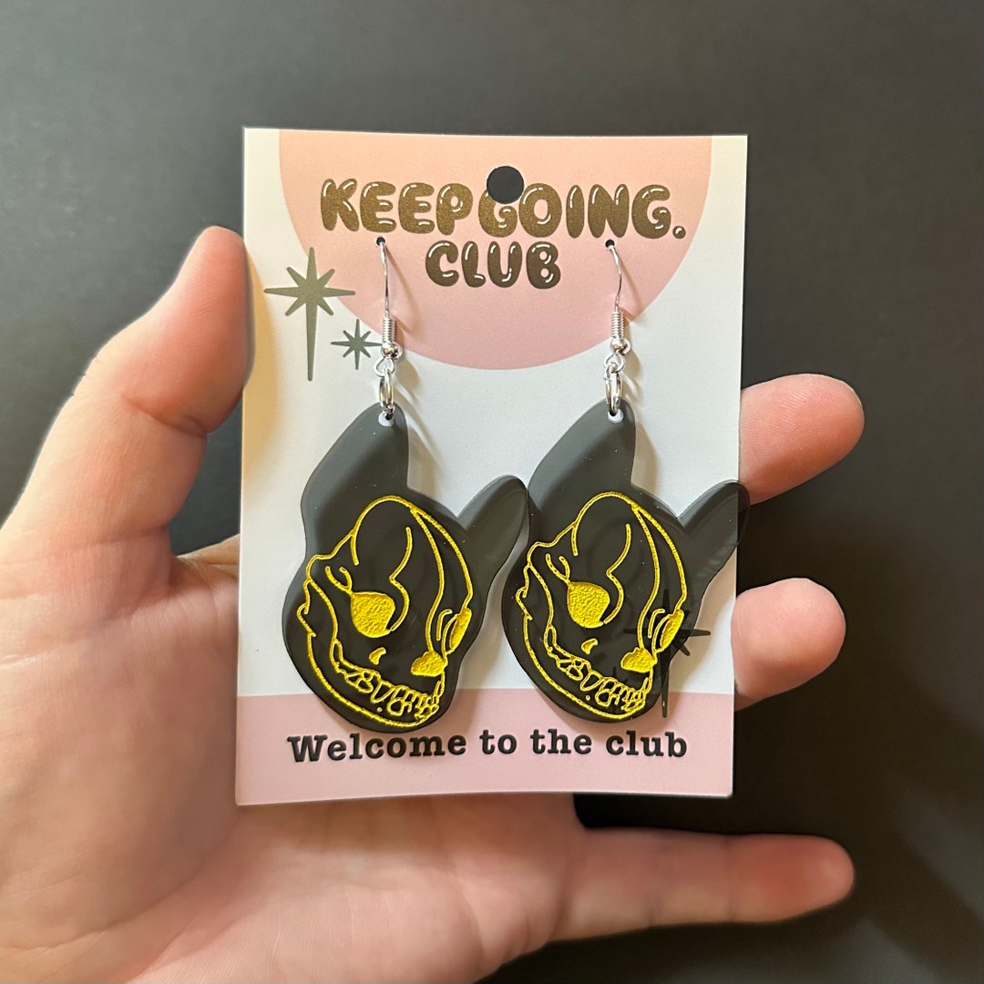 Frenchie Skulls | Black Semi Transparent Acrylic Earrings Lightweight ...