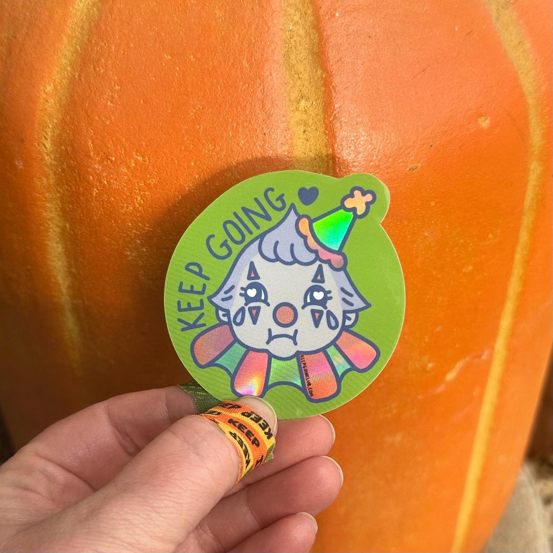 Crybaby Clown | Keep Going Sticker 2.5 X 2.5 Glossy Holographic Kewpie ...
