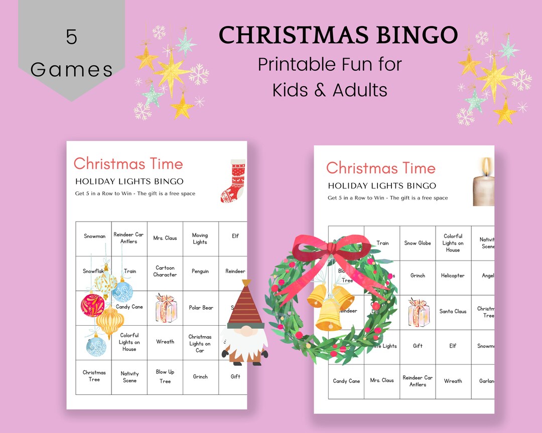 Bingo Christmas Cards Printable Family Holiday Games - Etsy