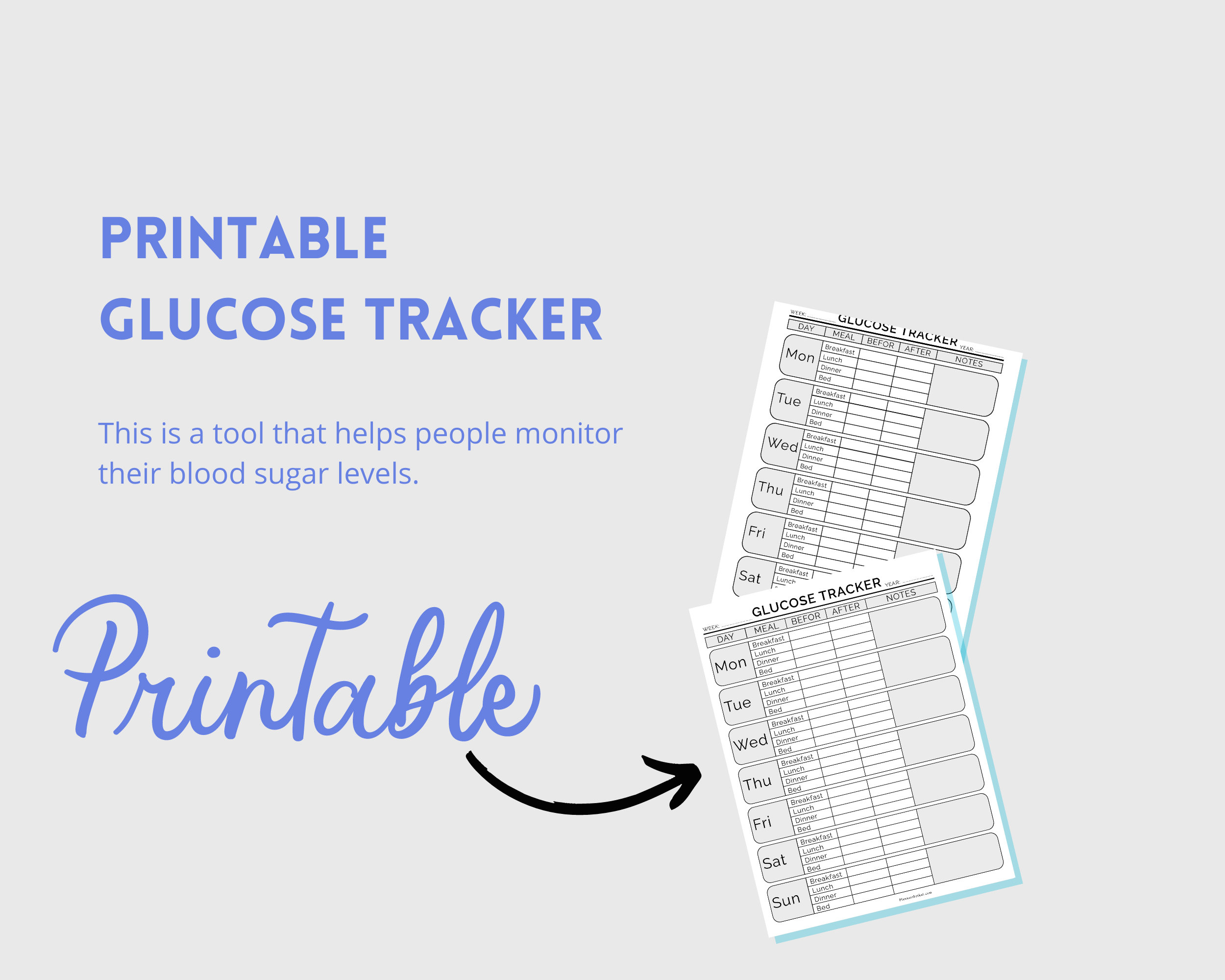 Printable Weekly Glucose Monitor | Glucose Tracker | Glucose Log Sheet ...