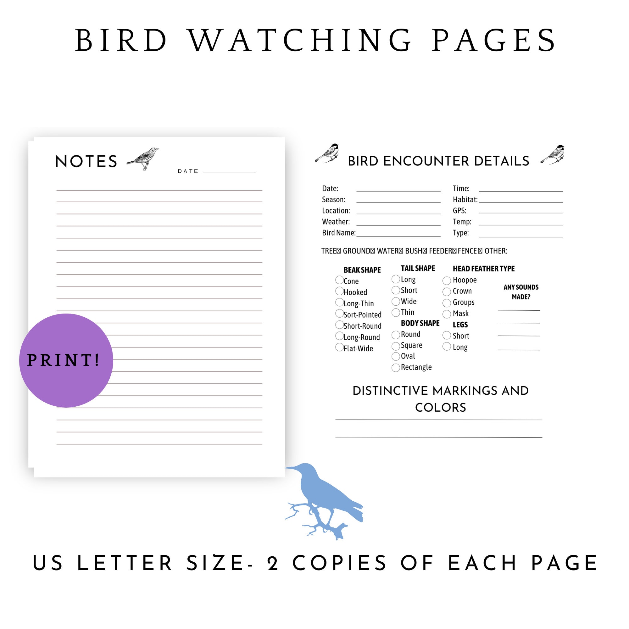 Bird Watching Log | Bird Watching Journal | Bird Watching Pages - PDF ...