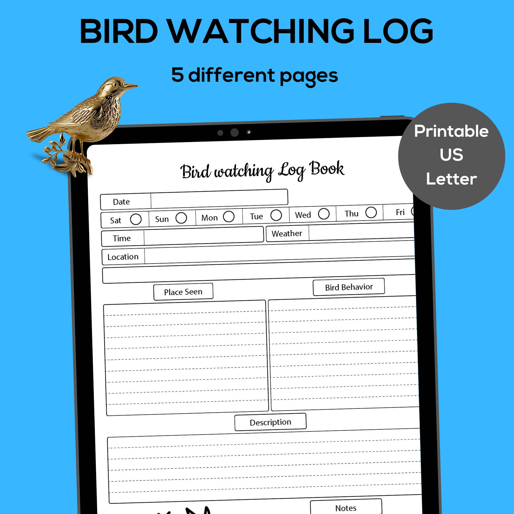 Bird Watching Log Bird Watching Journal Bird Watching Pages PDF Instant ...