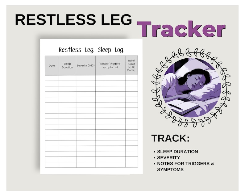 RLS Tracker Printable: Restless Leg Syndrome Sleep Log (PDF Download ...