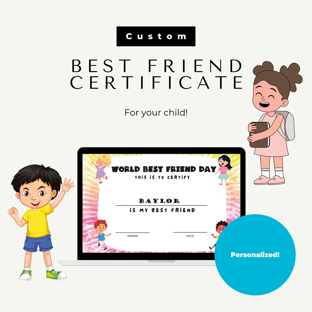Kids Personalized Best Friend Certificate Best Friend Gift - Etsy Australia