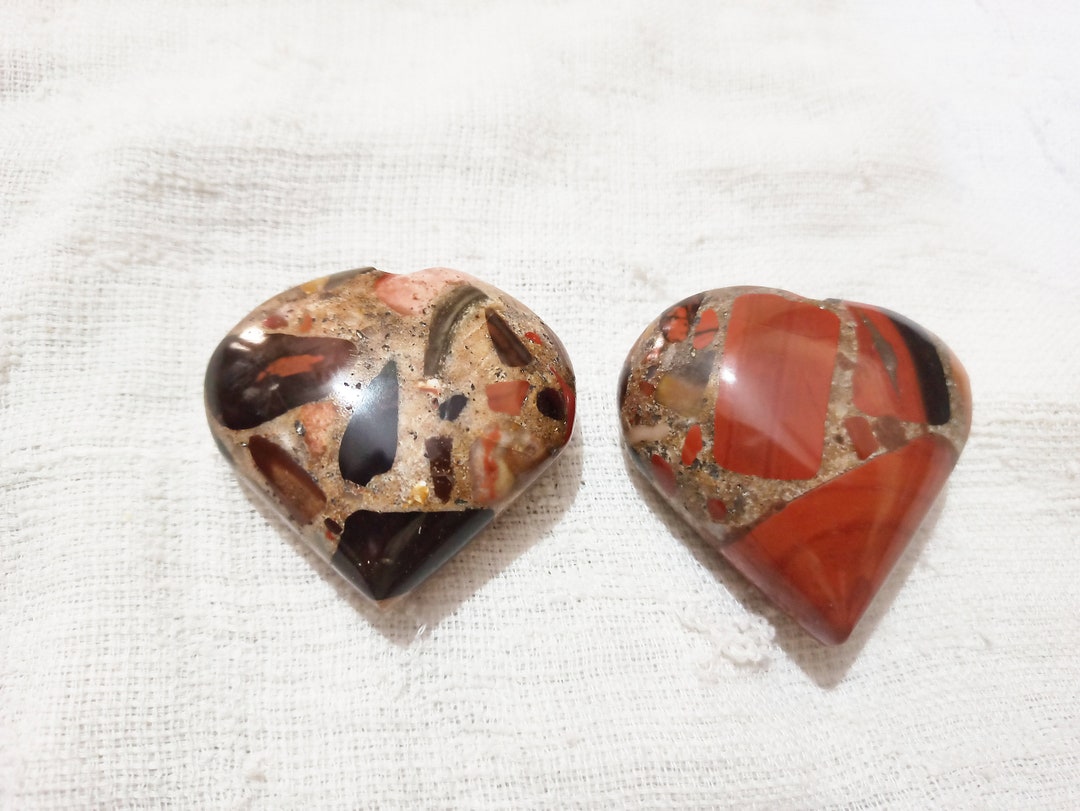 Earthy Elegance: Lot of 2 Red Jasper Conglomerate Heart Pudding Stone ...
