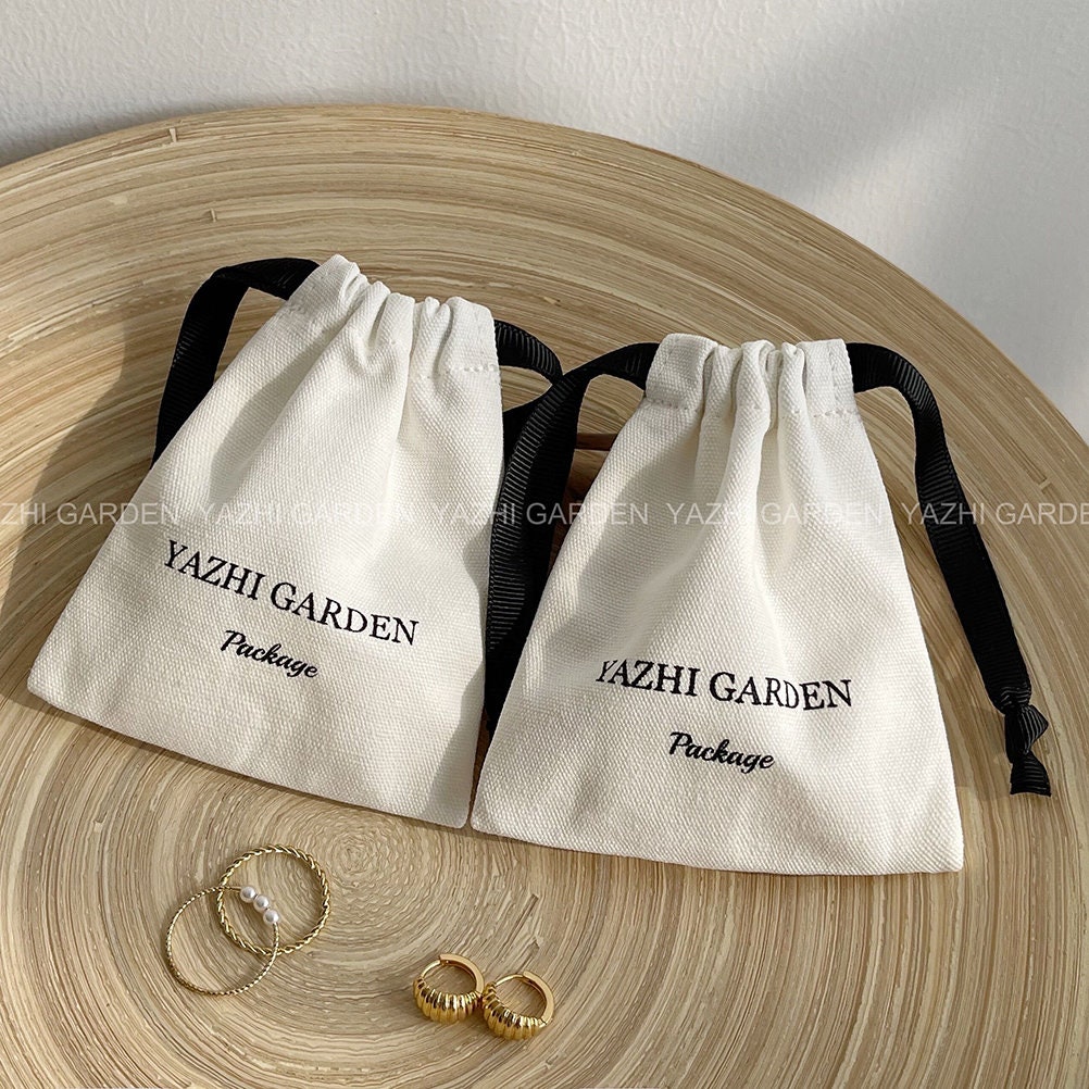 50 Custom Jewelry Pouch 8 Ounce White Cotton Canvas Bags Personalized ...