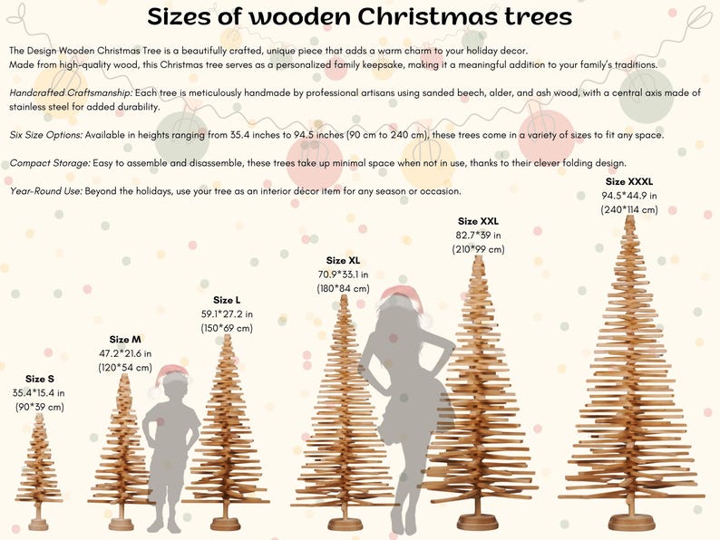 Wooden Christmas Tree, 35.4-94.5 in (90-240cm), Wooden Small Tree ...